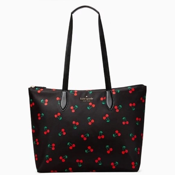 kate spade | Bags | Kate Spade Cherry Nylon Mel Packable Tote Black ...